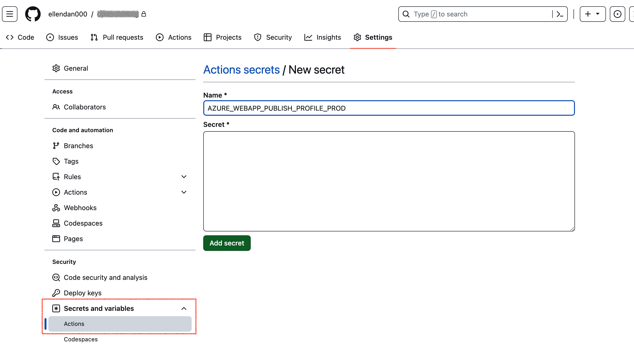 使用 GITHUB WORKFLOW 自动发布 Azure CR 和部署 Azure App Service | ellendan